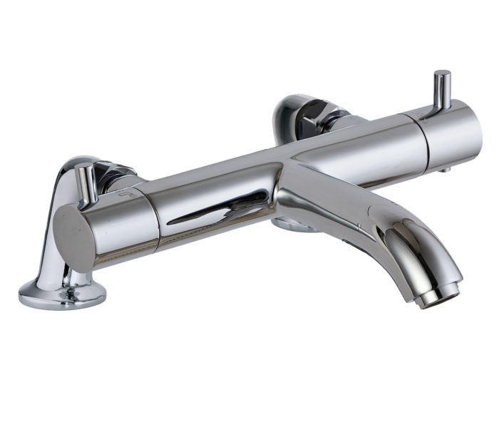 Cool touch thermostatic bar valve w 2 outlets, adjustable riser - Just Taps