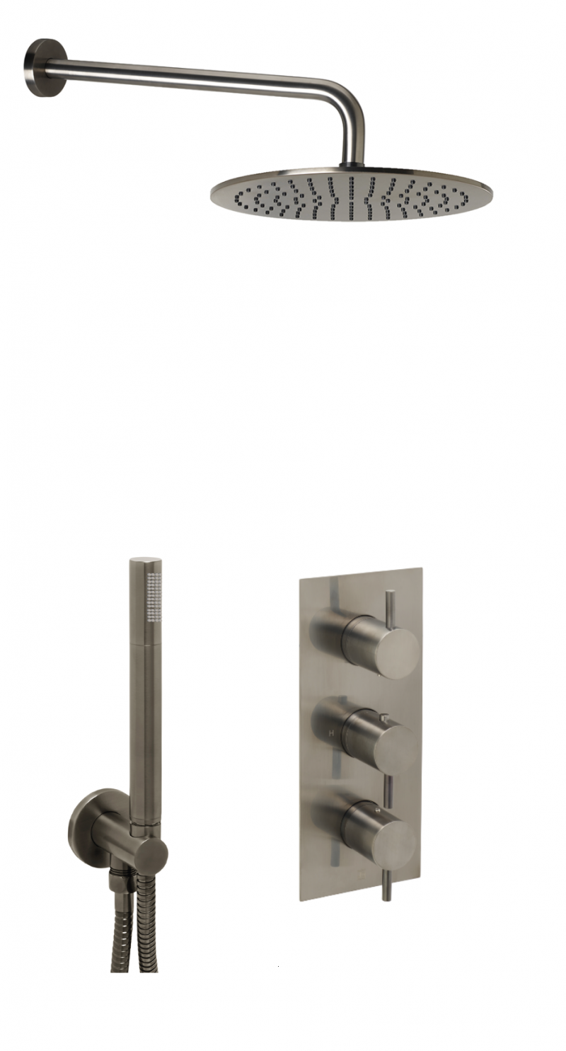 Vos Shower Combination 2 Outlet Brushed Brass - Just Taps